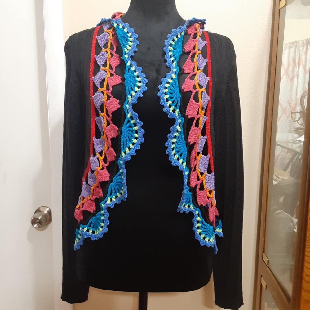 Vintage Michael Simon Rainbow Crochet Open Cardigan Y… - Gem